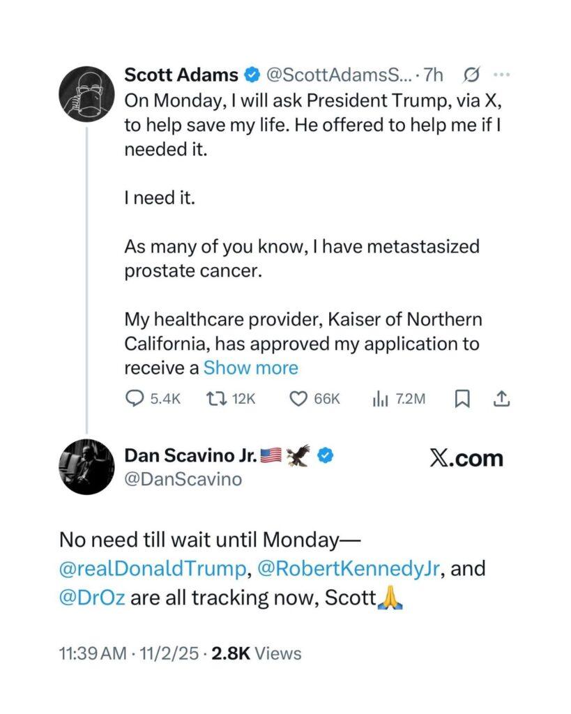 Scott Adams Asked POTUS and His Team to Help Him Get a Treatment to ...